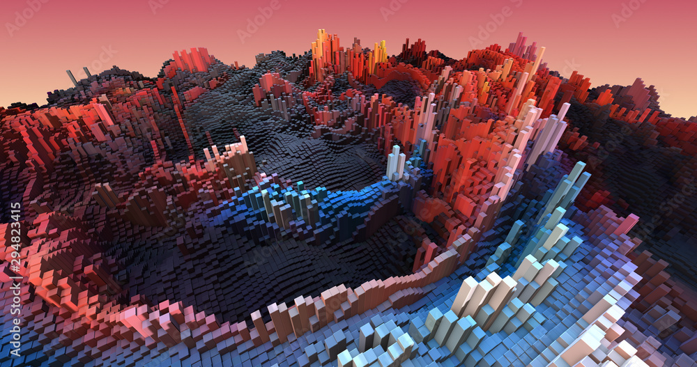Abstract Aerial View Of 3D Metropolitan City. Complex Cube Shapes ...