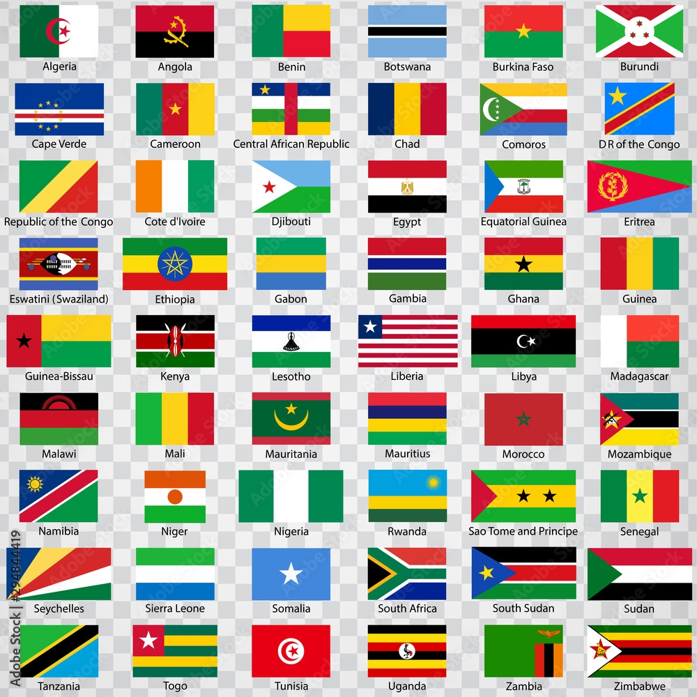 Fifty four flags of the countries of Africa. List of all flags African ...