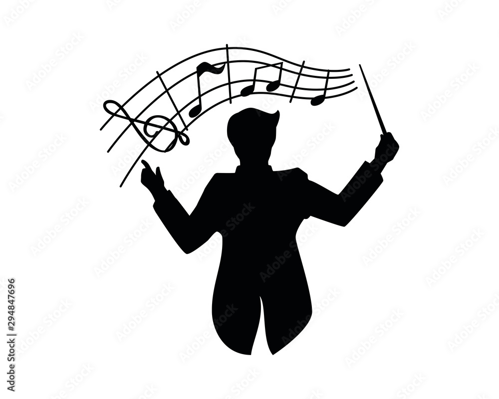 Music Conductor Conduct the Orchestra combined with Musical Notes ...