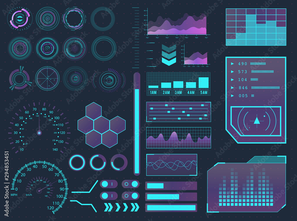 HUD elements mega pack. Sci-Fi futuristic User Interface. Menu buttons, infographic vector ...