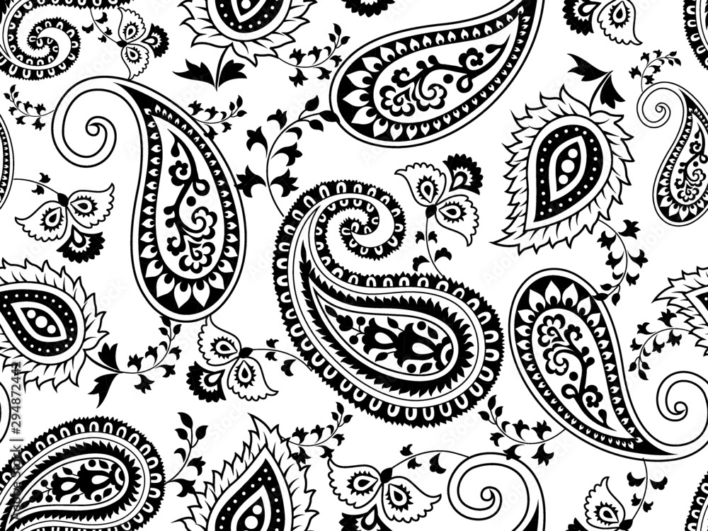 black and white vector paisley seamless pattern for fashion and art 素材庫 ...