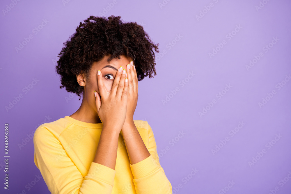 Close-up portrait of her she nice attractive charming lovely shy scared ...