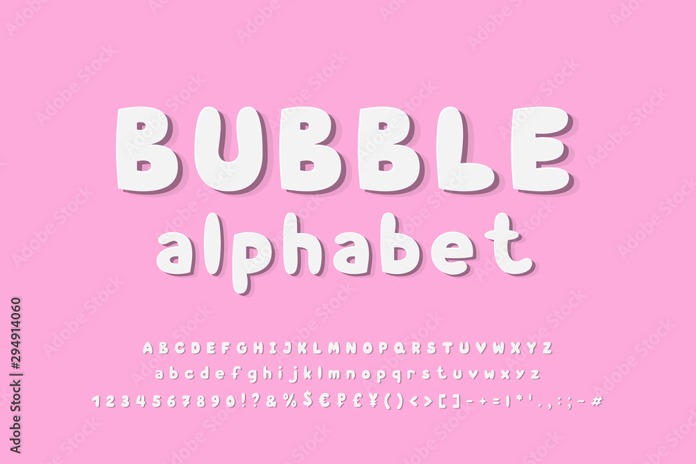 Cute Bubble vector alphabet. Uppercase and lowercase letters, numbers ...