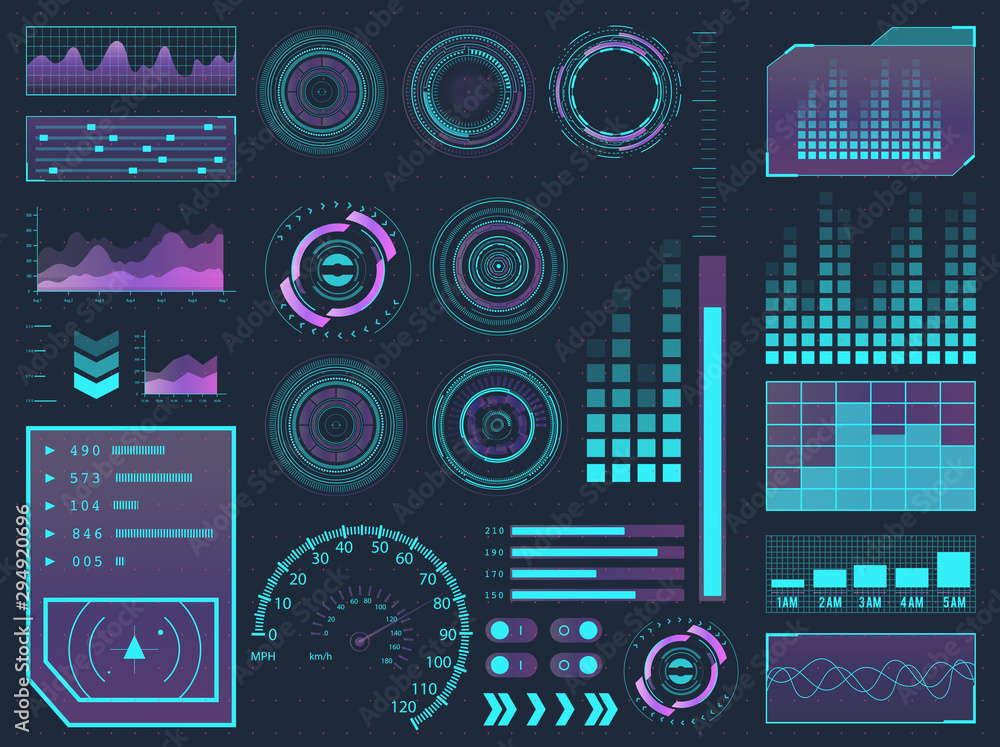 HUD elements sci-fi science futuristic user interface. Menu buttons ...
