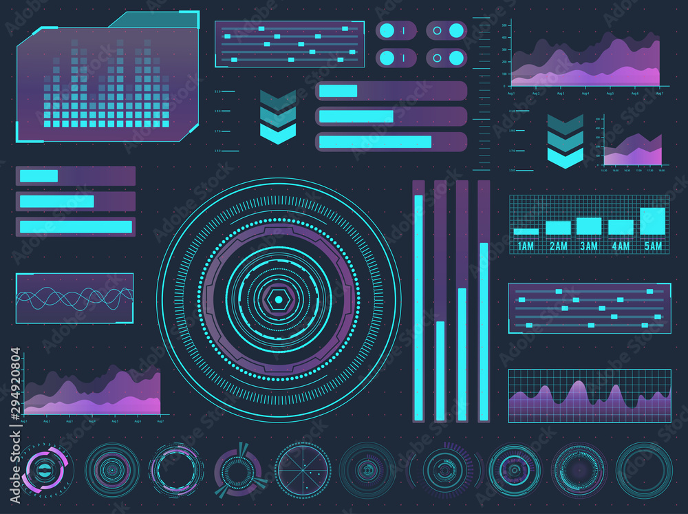 HUD elements sci-fi science futuristic user interface. Menu buttons ...