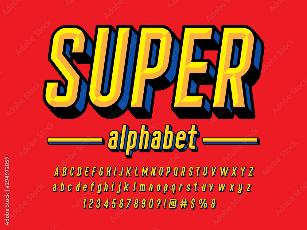 Superhero comic style vector font with uppercase, lowercase, numbers ...
