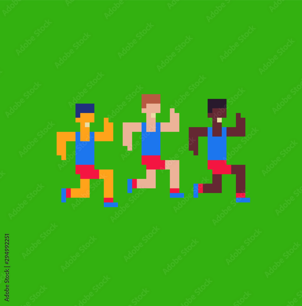 Running men, sport pixel art icon, design for logo, sticker, mobile app ...