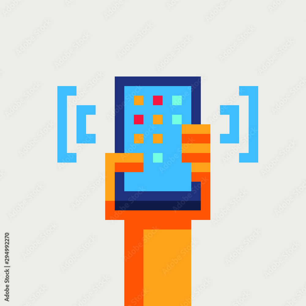 Wifi, hand holding a phone, pixel art icon, design for logo, sticker ...