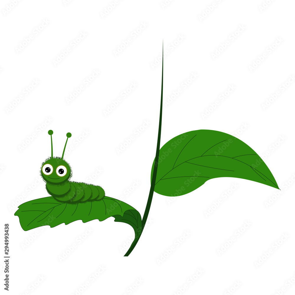 Caterpillar on Leaf - Cartoon Vector Image Stock Vector | Adobe Stock