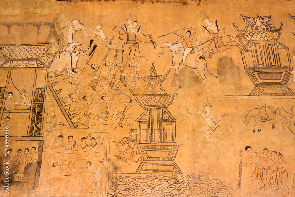 Inside the temple of Wat Ban Sadao (thai name) has many paintings on ...
