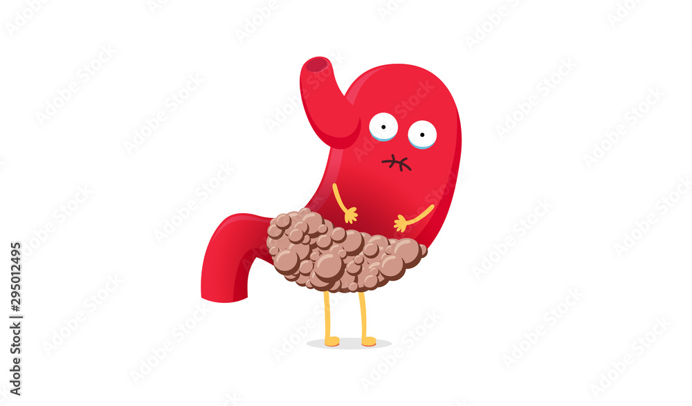 Stomach cancer disease unhealthy sick cartoon character on white ...