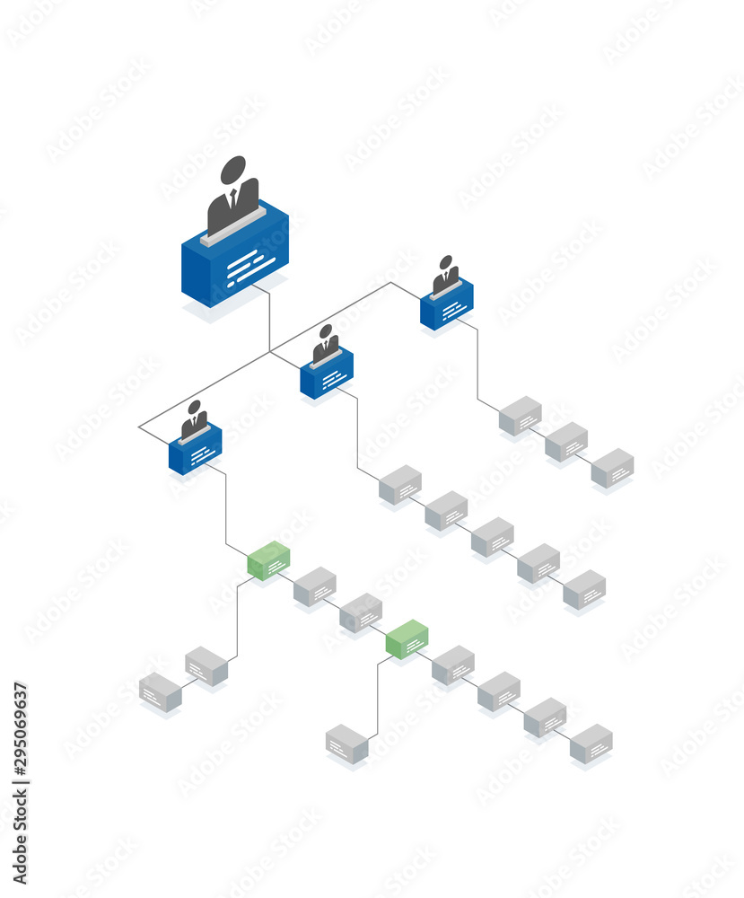Isometric organization chart template with simple manager icons and ...