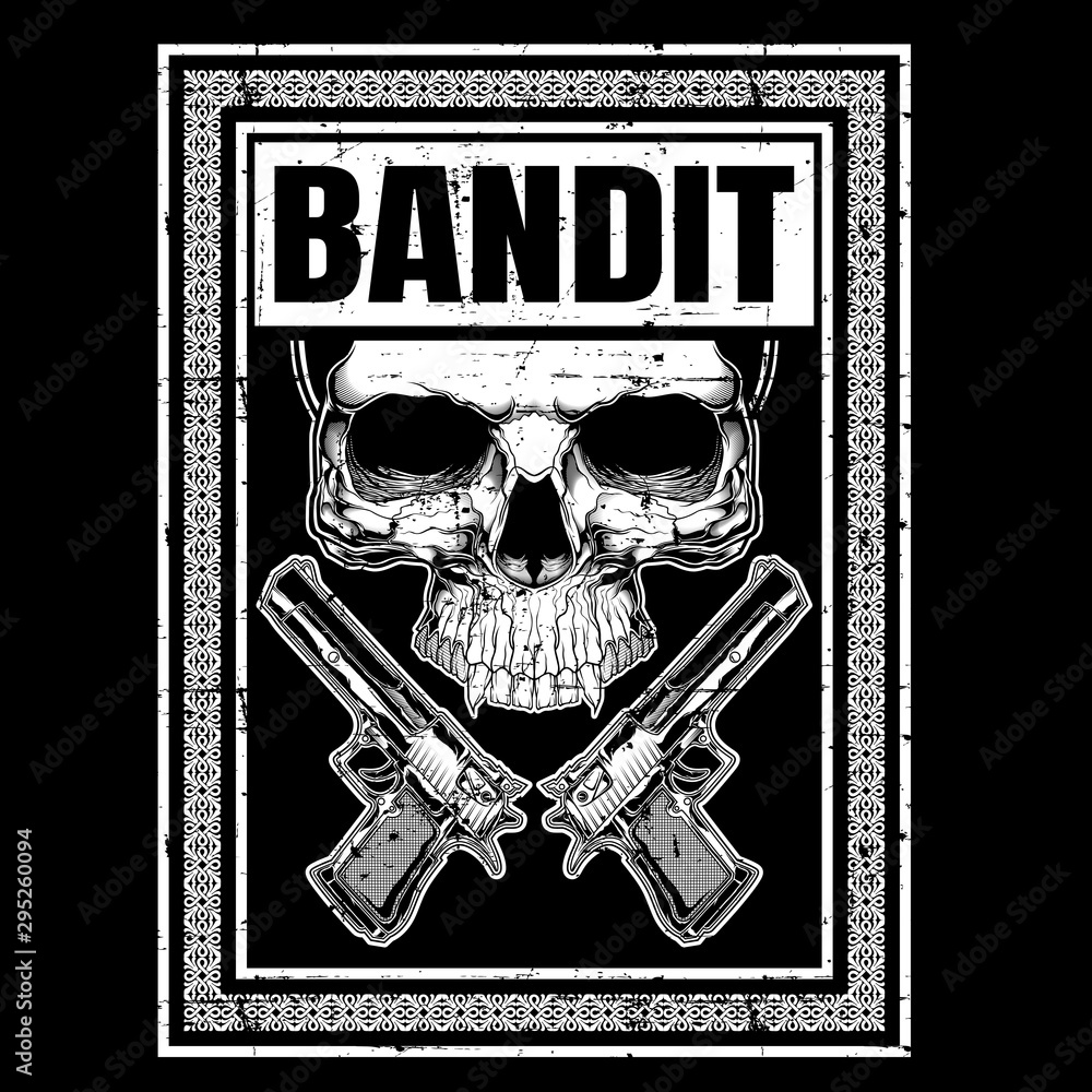 skull with revolver hand drawing vector Stock Vector | Adobe Stock