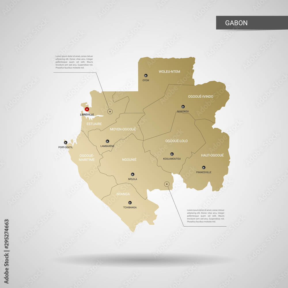 Stylized vector Gabon map. Infographic 3d gold map illustration with ...