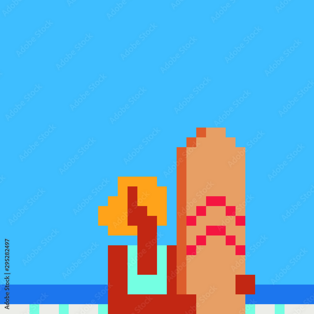 Surf, girl with a surfboard pixel art pixel art vector illustration ...