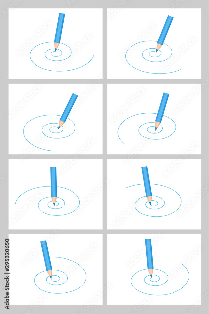 Color pencil drawing spiral animation sprite sheet isolated on white ...