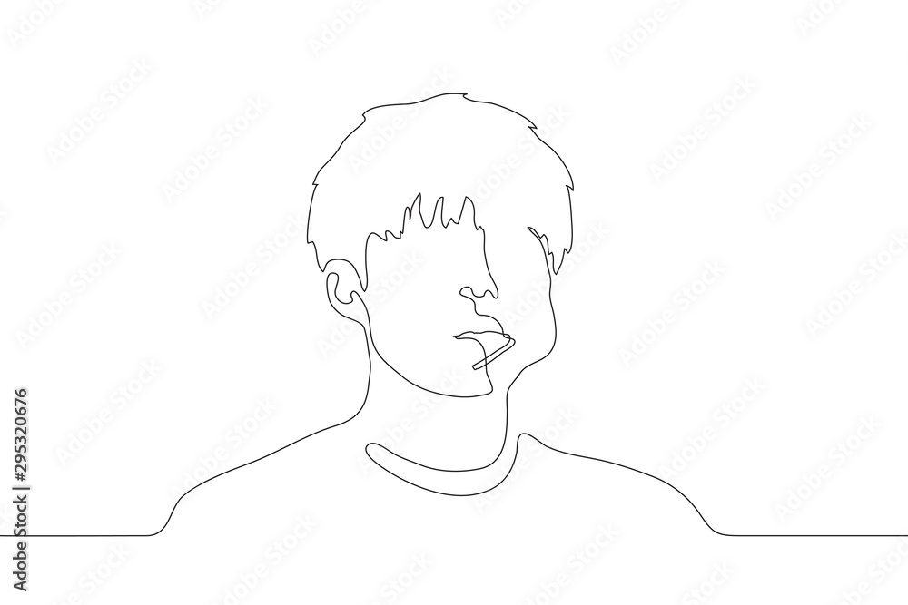 one continuous line drawing silhouette of a young man with a lollipop ...