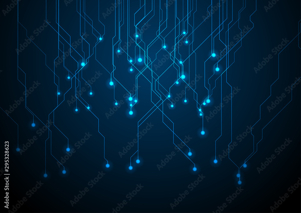 Abstract neon blue tech circuit board lines sci-fi design. Futuristic ...