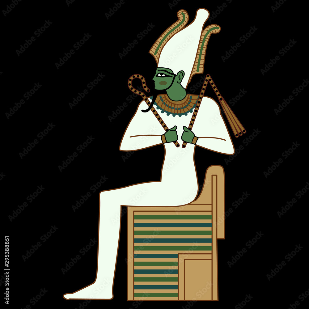 Isolated vector illustration. Ancient Egyptian god Osiris sitting on ...