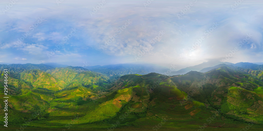 360 panorama by 180 degrees angle seamless panorama view of paddy rice ...