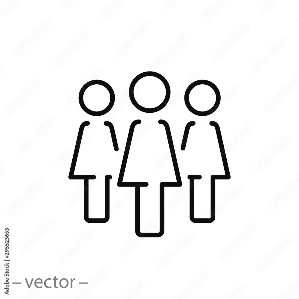 woman group icon, women leadership, thin line web symbol on white ...