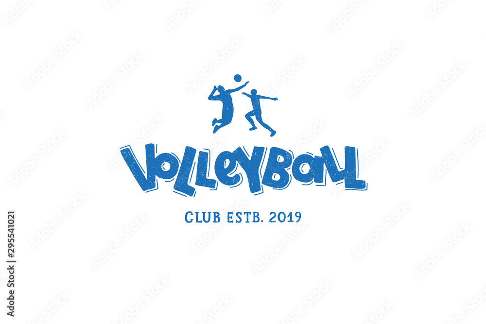 Volleyball club hand written lettering logo, emblem with players and ...
