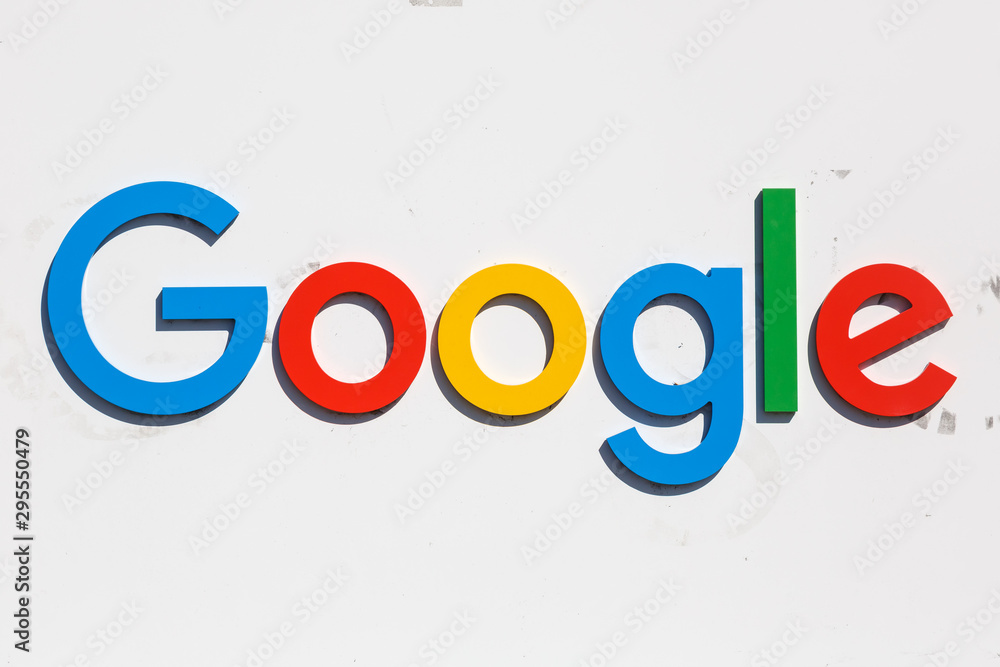 Google logo sign headquarter headquarters HQ Mountain View Stock Photo ...