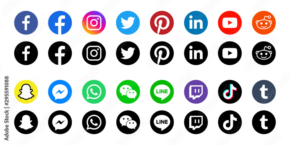 Round social media icons or social network logos flat vector icon set ...