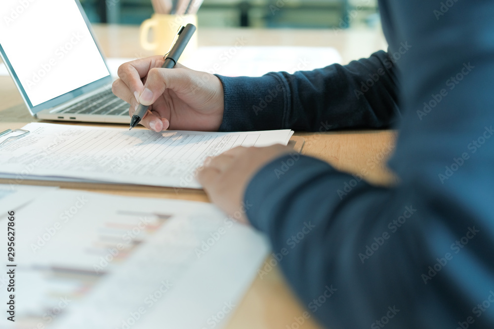 applicant fill out application form. man signing contract agreement ...