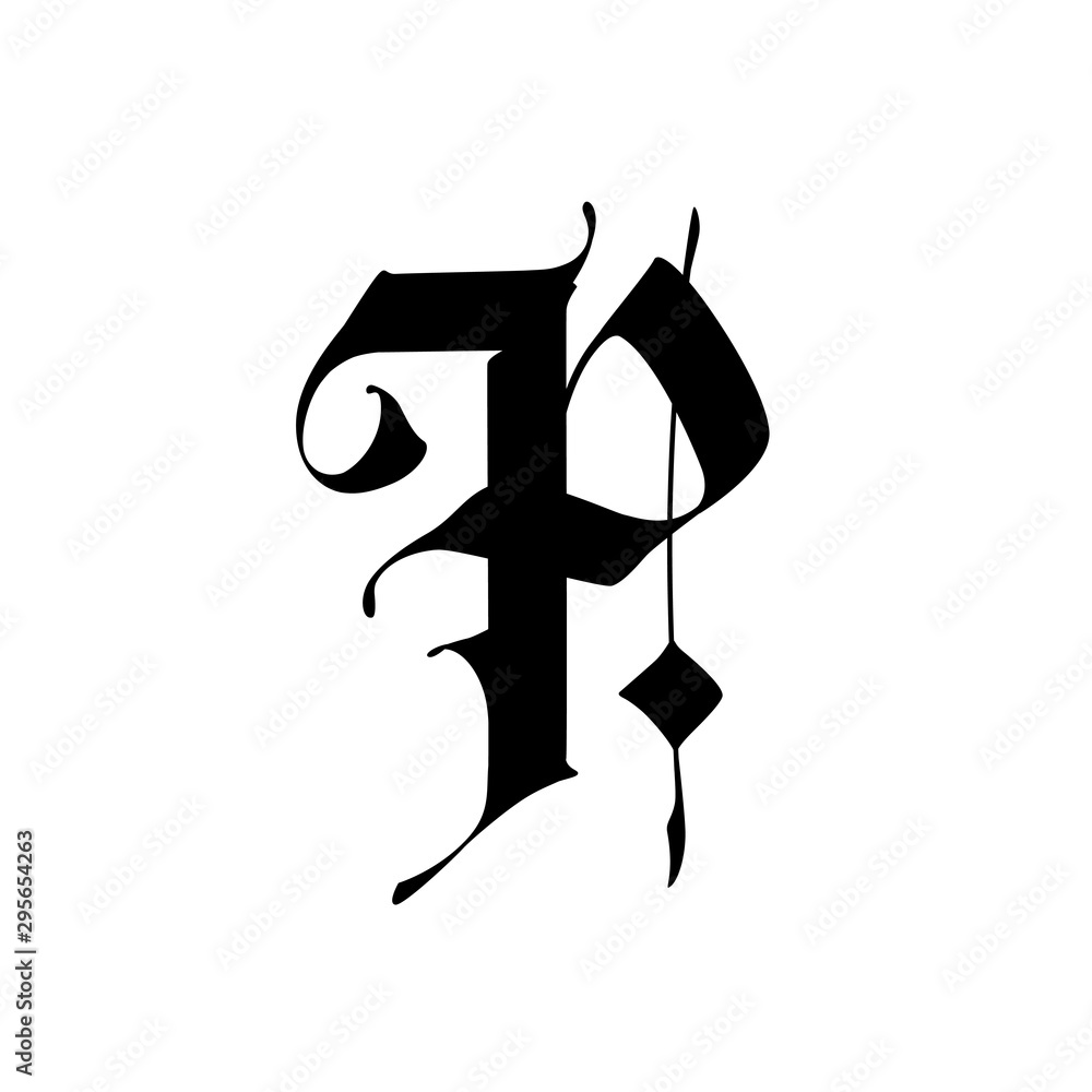 Letter P, in the Gothic style. Alphabet. The symbol is isolated on a ...