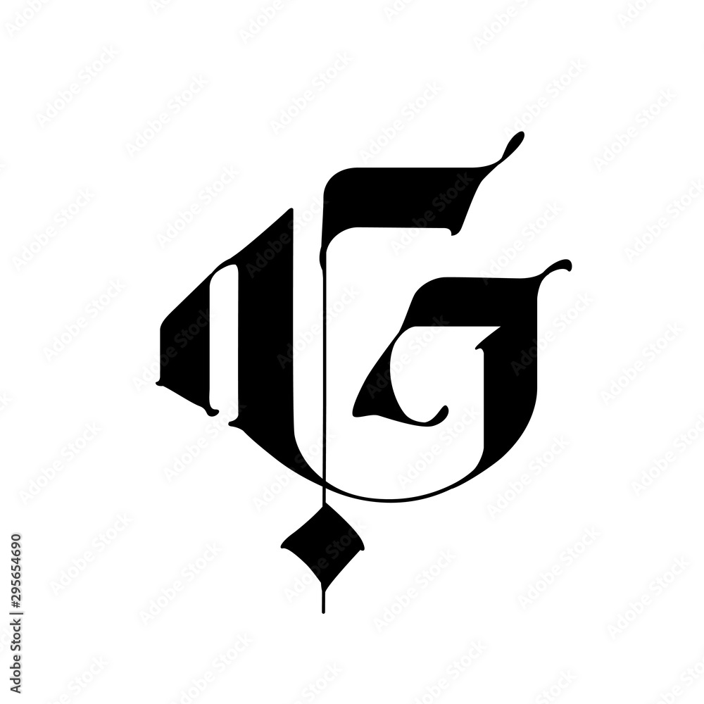 Letter G, in the Gothic style. Alphabet. The symbol is isolated on a ...