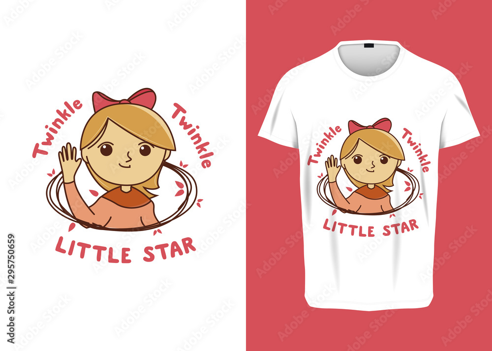 Twinkle twinkle little star text with cute girl rise her hand Vector ...