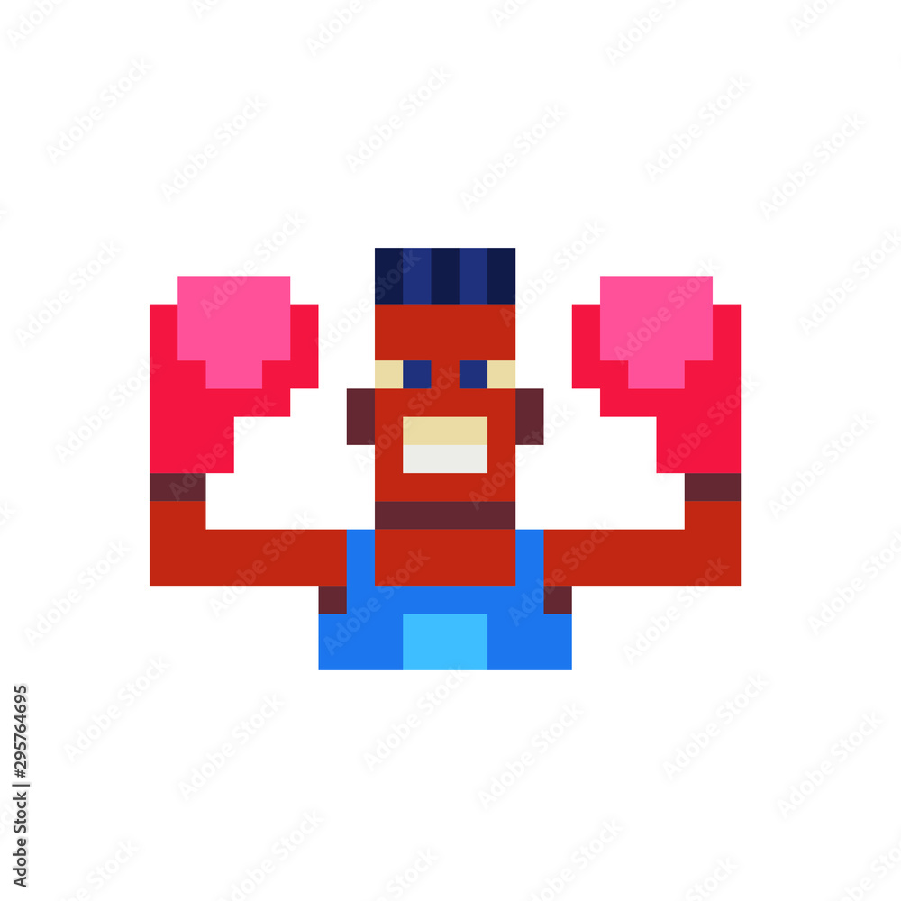 Boxer, pixel art icon, man in boxing gloves isolated vector ...