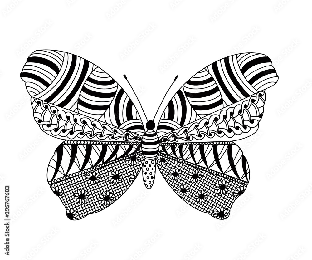 Coloring from zentangle patterns in the form of a butterfly ...