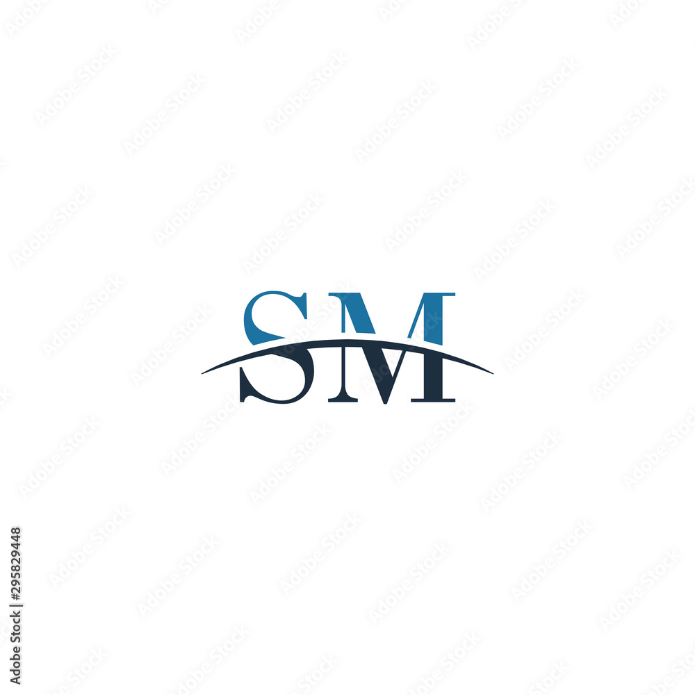 Initial letter SM, overlapping movement swoosh horizon logo company ...