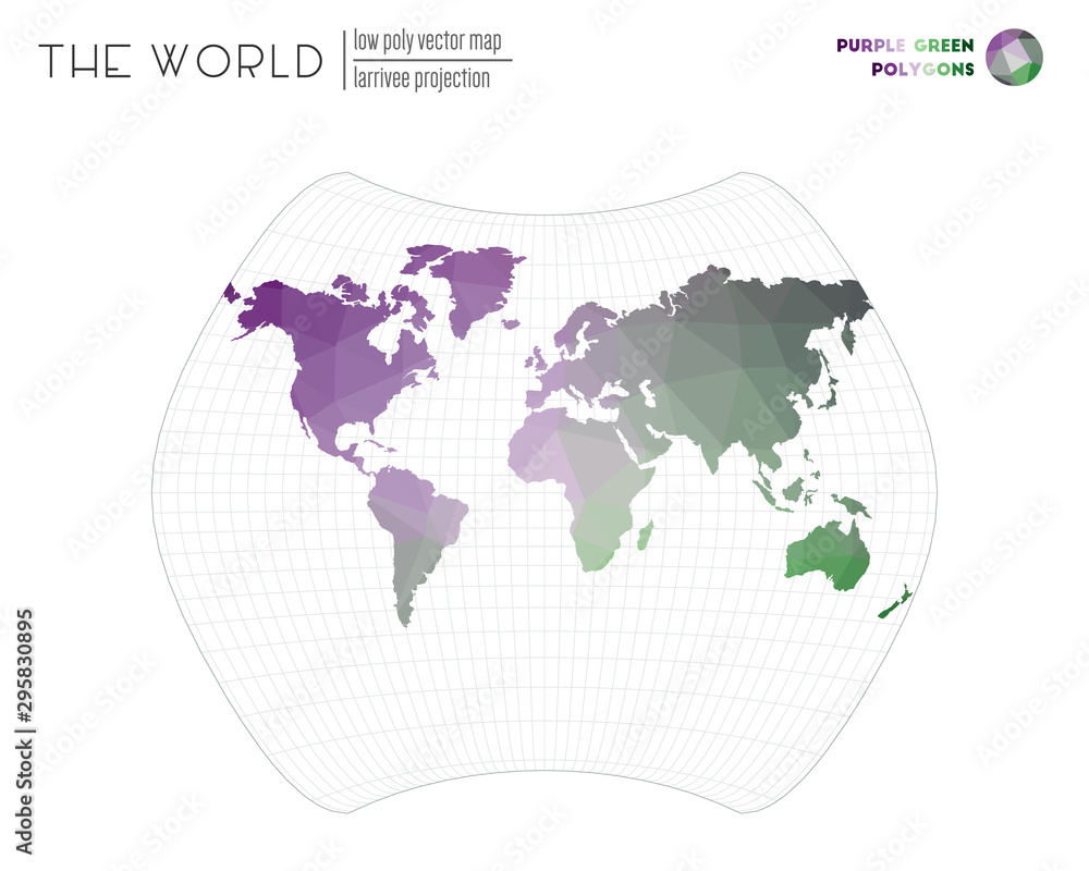 World map with vibrant triangles. Larrivee projection of the world ...