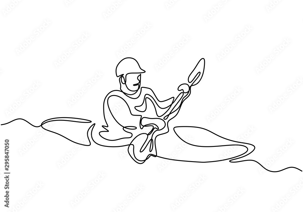 Continuous one line drawing of Canoe sport player. Athlete Vector ...