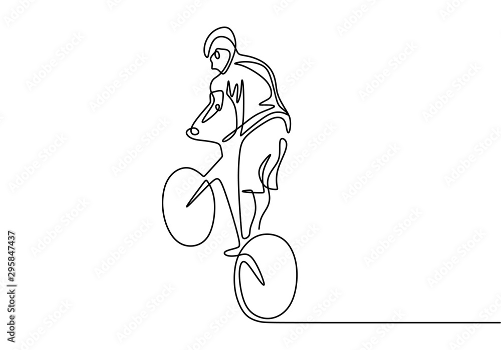 continuous line bicycle athlete one hand drawn sketch drawing. Vector ...
