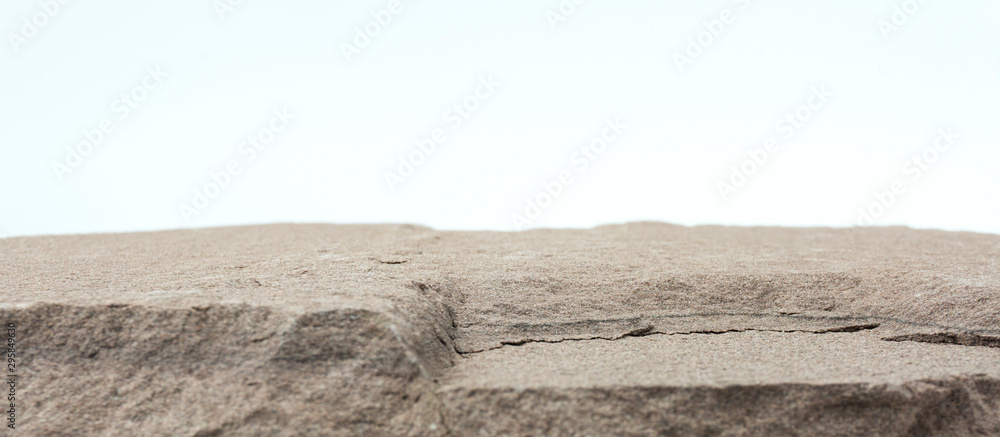 Stone front blurred board empty table on white background, for product ...