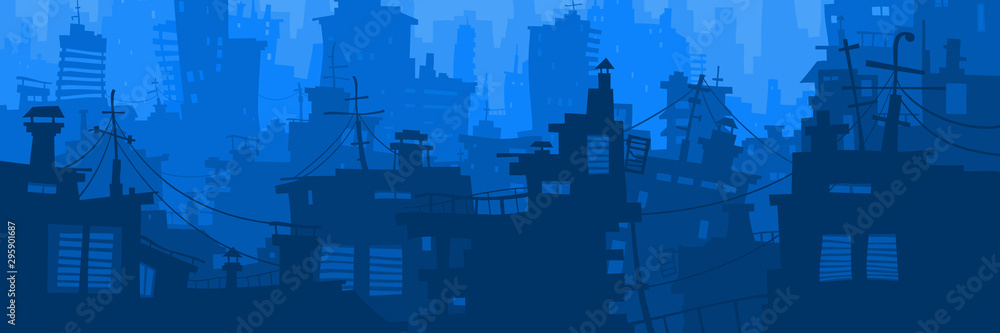 cartoon blue city panoramic background with different houses Stock ...
