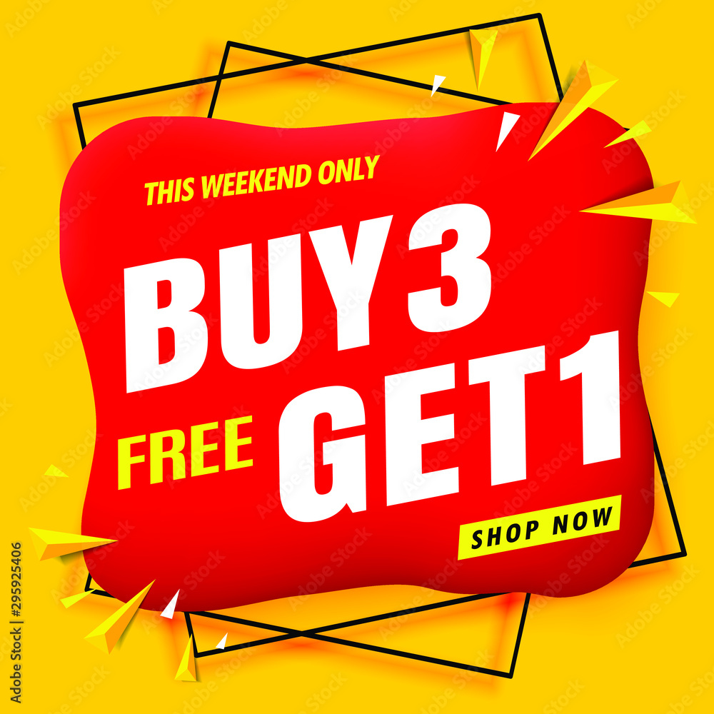 Buy 3 Get 1 Free sale banner template Stock Vector | Adobe Stock
