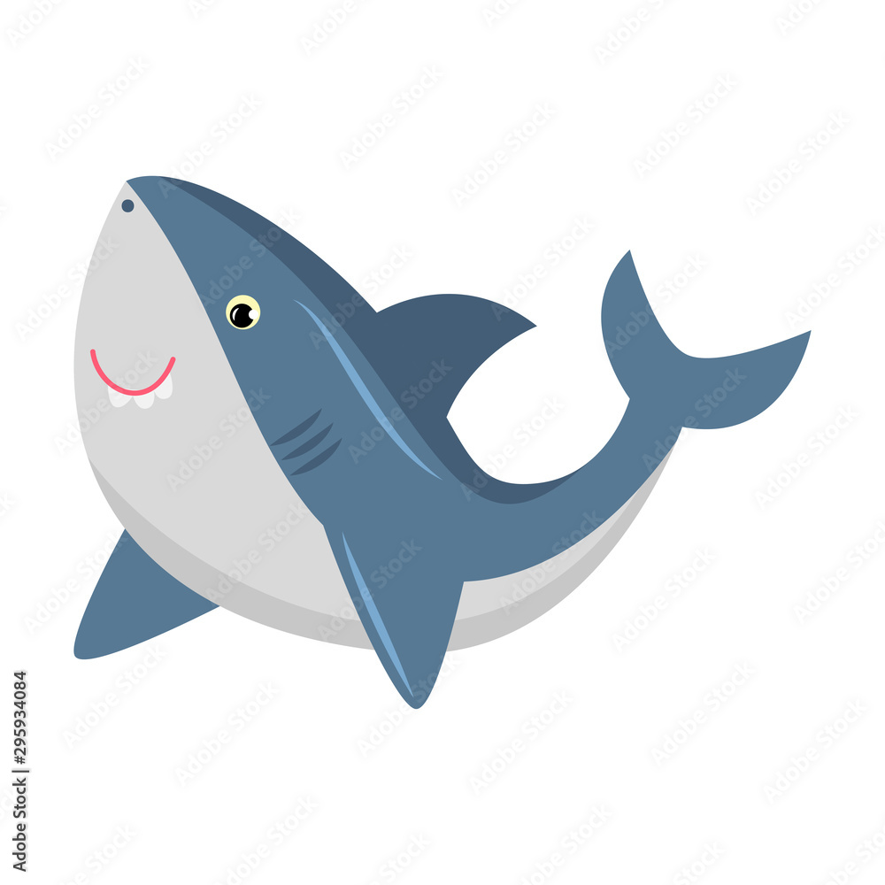 Cute smiling blue shark. Vector illustration isolated on white ...