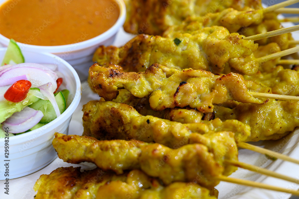 Grill pork satay (moo satay) with Thai Spices and Peanut Sauce Recipe ...