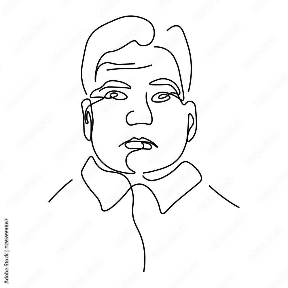 Man linear portrait, continuous line drawing isolated sketch Stock ...