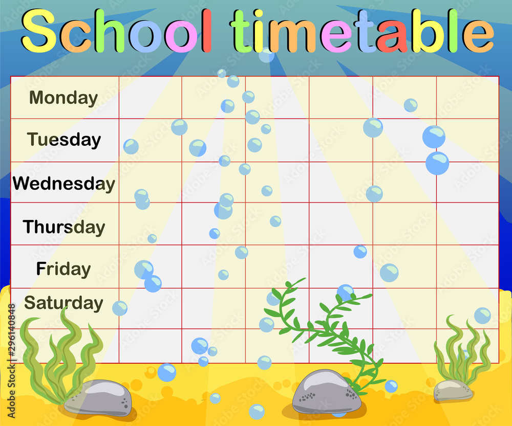 School timetable with marine themes, table, underwater Stock Vector ...