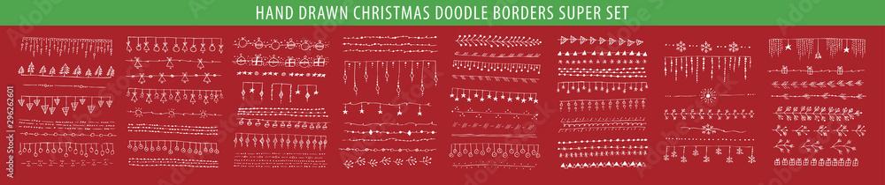 Hand drawn Christmas line, border, frame vector doodle design element ...