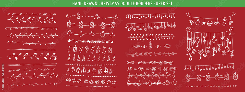 Hand drawn Christmas line, border, frame vector doodle design element ...