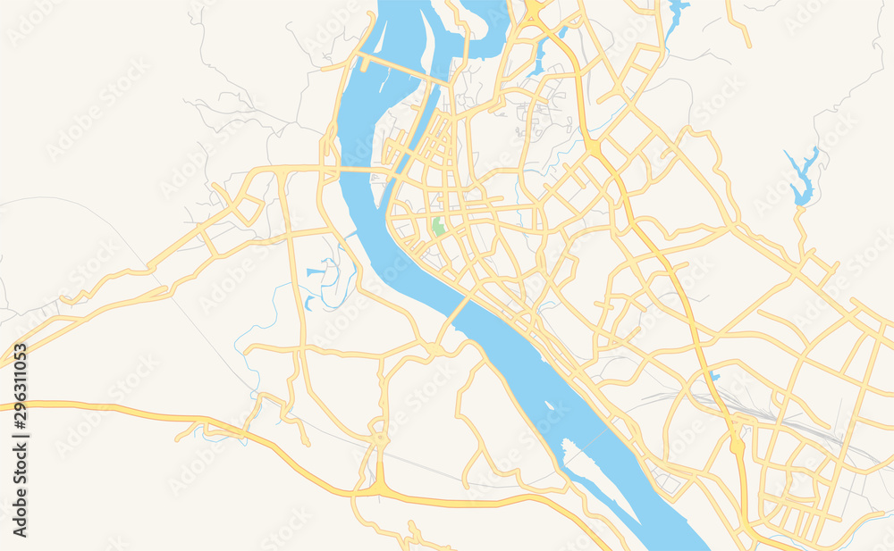Printable street map of Yichang, China Stock Vector | Adobe Stock