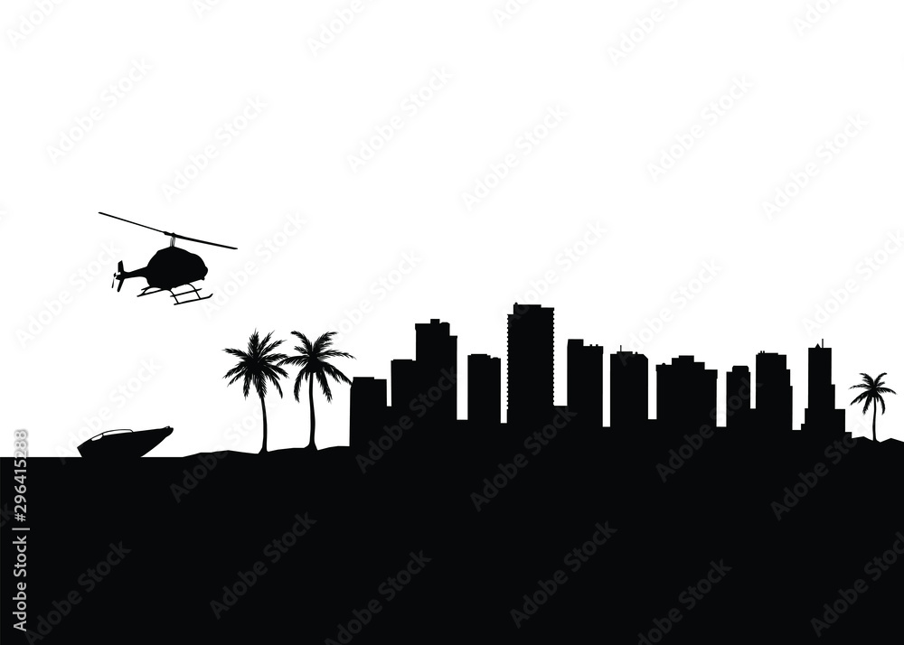 Miami Vice CIty Skyline Landscape Stock Vector | Adobe Stock