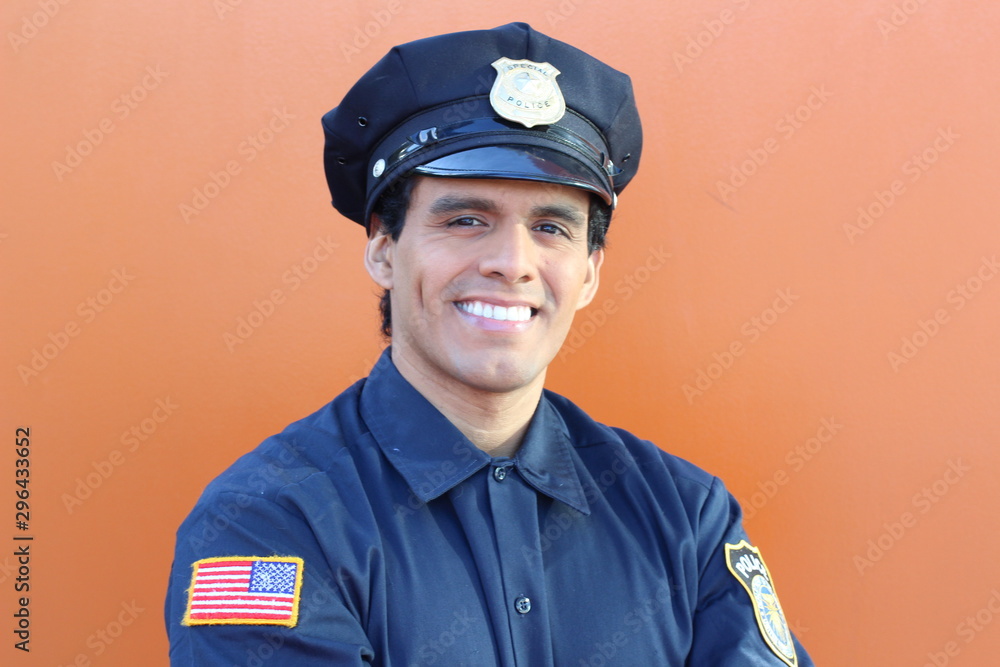 Ethnic American police officer with copy space Stock Photo | Adobe Stock